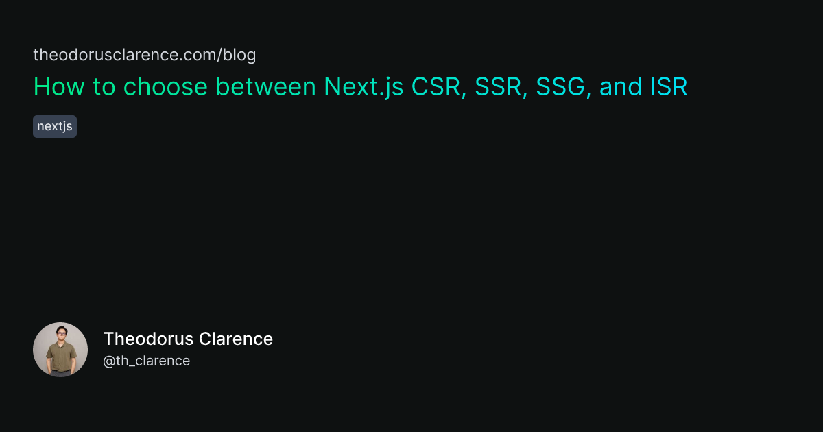 How to choose between Next.js CSR, SSR, SSG, and ISR | theodorusclarence.com
